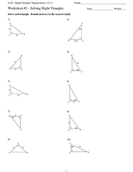 Solving Right Triangles Worksheets Answers
