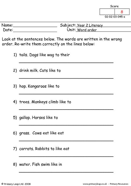 Order The Sentences Worksheets