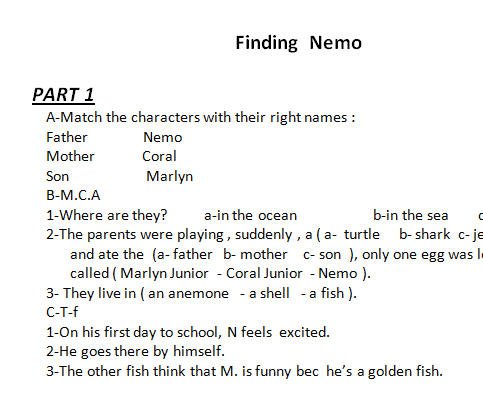 Worksheet Finding Nemo | Free Worksheets Samples