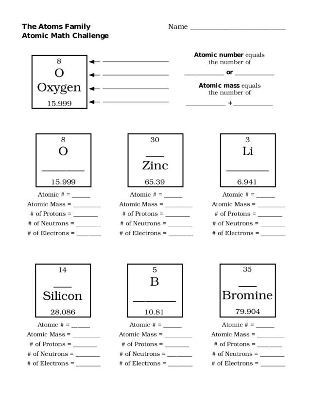 Atomic Number Worksheets Answer Key