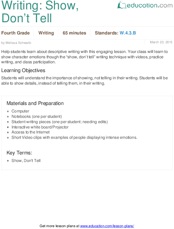 Showing Not Telling Worksheets