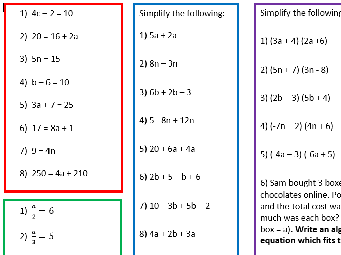 Year 6 Algebra Worksheets