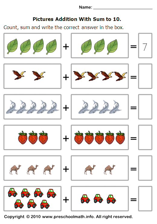 Addition Worksheets Sum Up To 10 Worksheets For All | Free Worksheets ...
