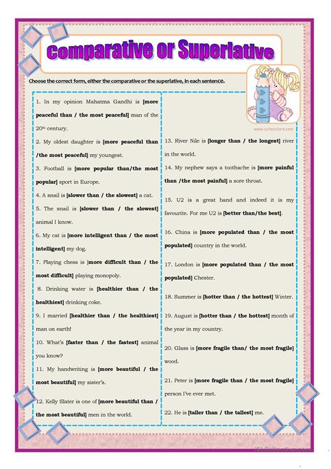Comparative And Superlatives Worksheets