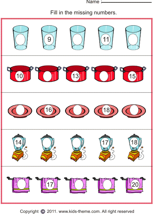Missing Numbers Worksheets For Grade 1