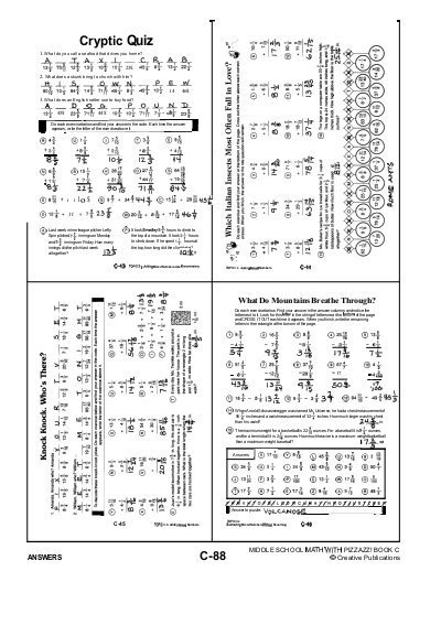Cryptic Quiz Math Worksheets Answers