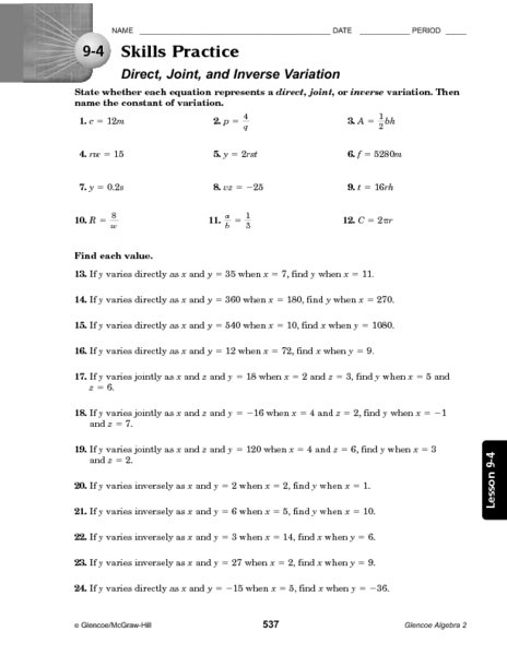 Direct Variation Worksheet Math Direct Variation Worksheets | Free ...