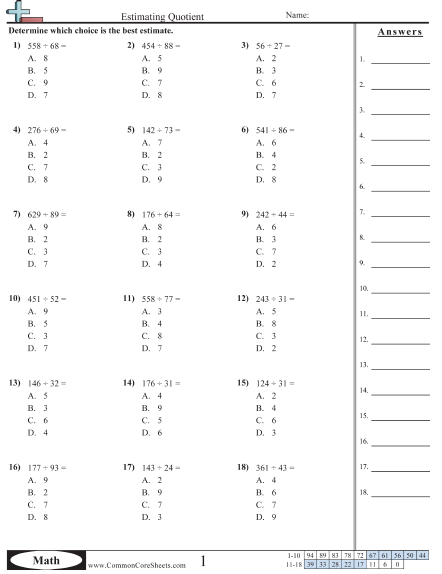 Estimating Division Worksheets