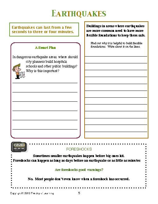 Worksheets On Earthquakes
