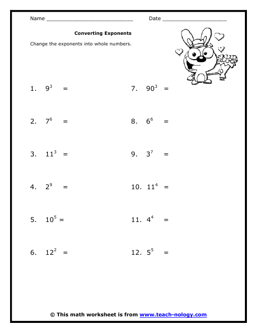 Exponents Worksheets 6th Grade