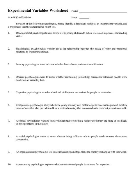 Identifying Independent And Dependent Variables Worksheets Math