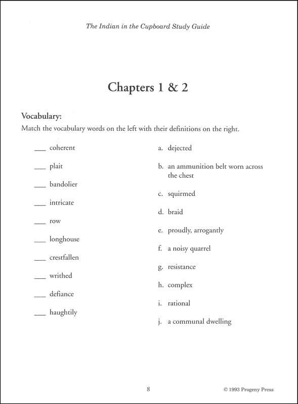 Indian In The Cupboard Worksheets