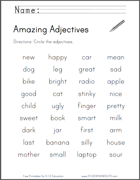 Kindergarten Adjectives Worksheet | Free Worksheets Samples