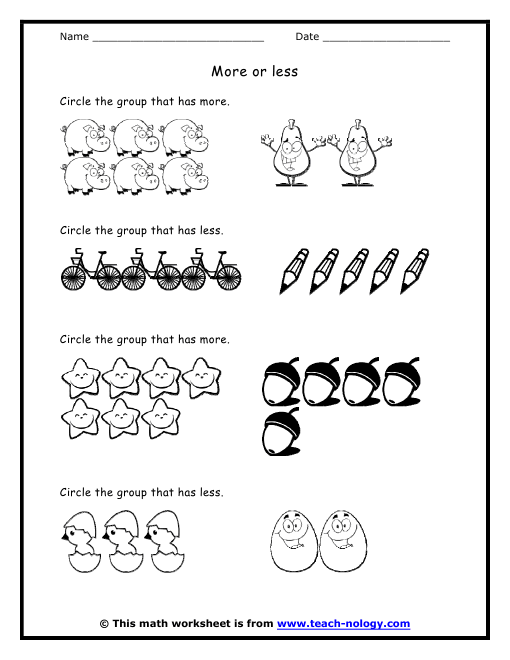 More And Less Worksheets For Preschool