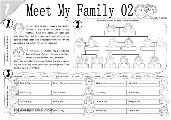 My Family Reading Comprehension | Free Worksheets Samples