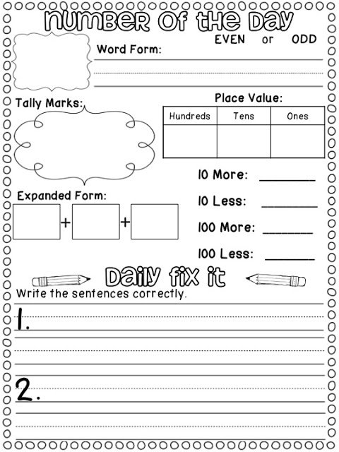 Number Of The Day Worksheets 1st Grade