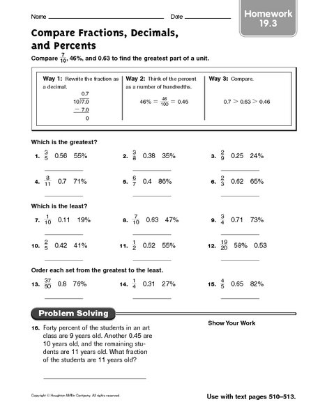 Ordering Fractions And Decimals Worksheets