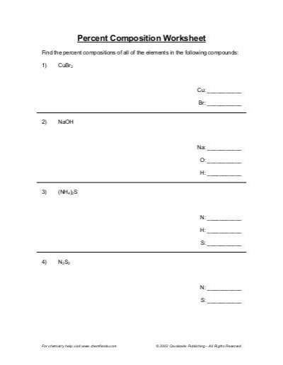 Percent Composition Worksheet | Free Worksheets Samples