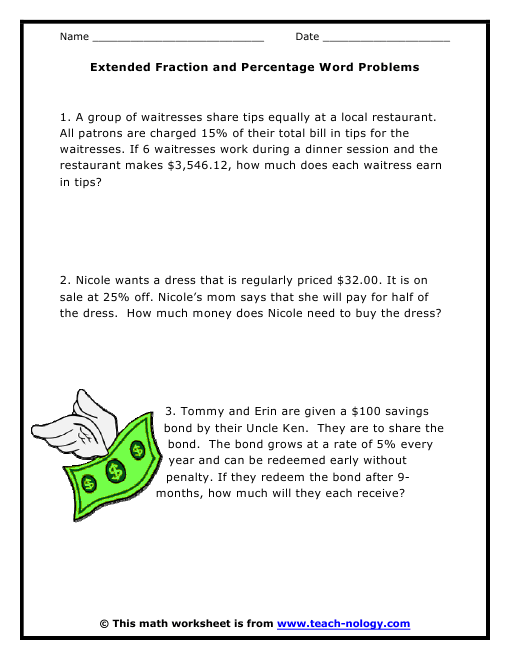 Percentage Word Problems Worksheets Grade 6