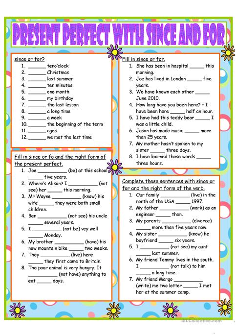 Present Perfect With Since And For Worksheet | Free Worksheets Samples