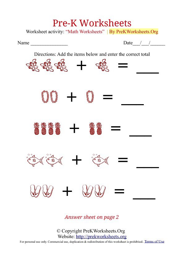 Printable Pre K Math Worksheets The Best Worksheets Image | Free ...