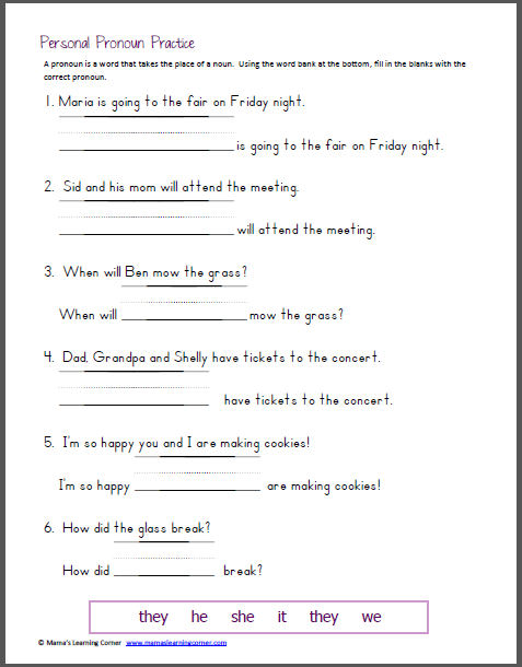 2nd Grade Pronoun Worksheets