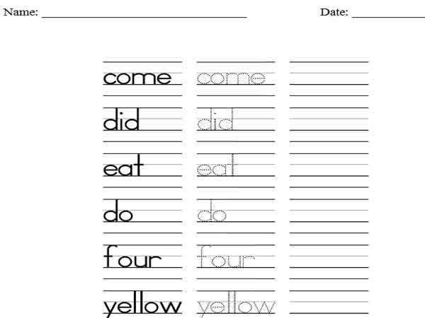 Sight Words Tracing Worksheets For Kindergarten Worksheets For All ...