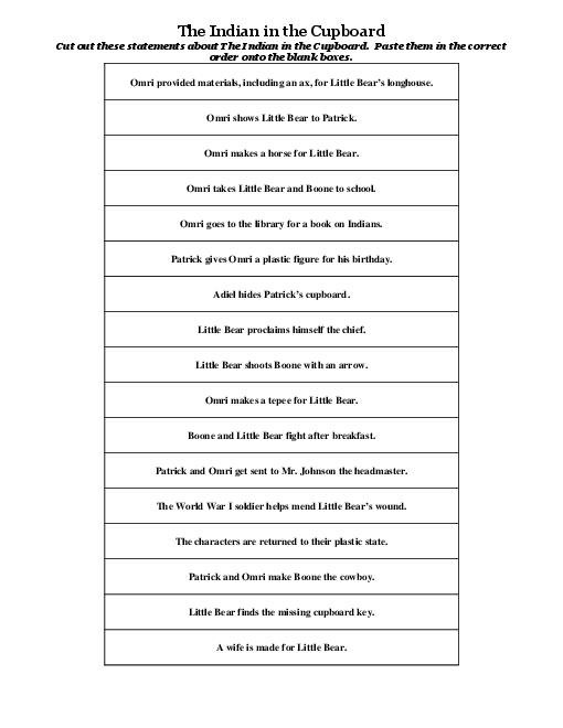 The Indian In The Cupboard Sequence Activity | Free Worksheets Samples