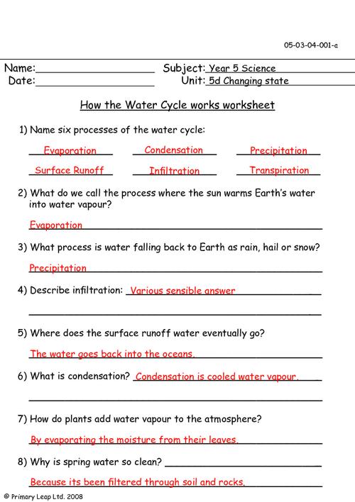Water Cycle Worksheet Answers Worksheets For All | Free Worksheets Samples