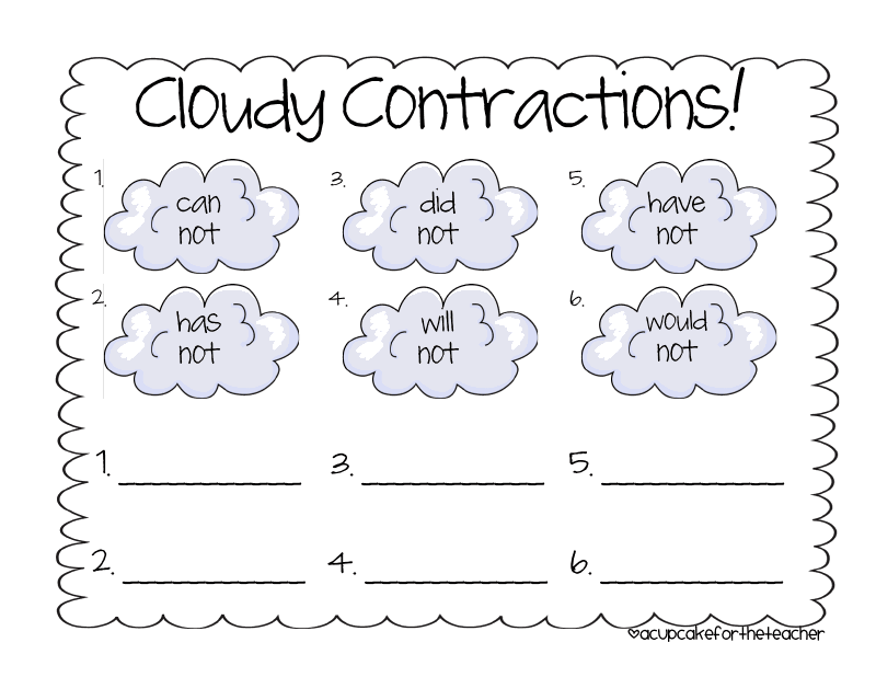 Worksheets For First Grade Contractions | Free Worksheets Samples