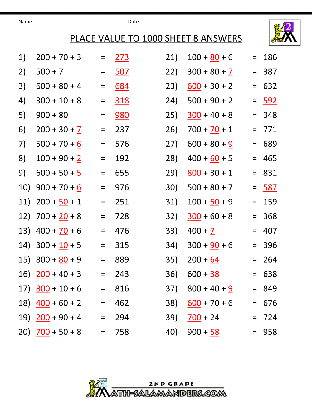 Answer Key Math Worksheets The Best Worksheets Image Collection | Free ...