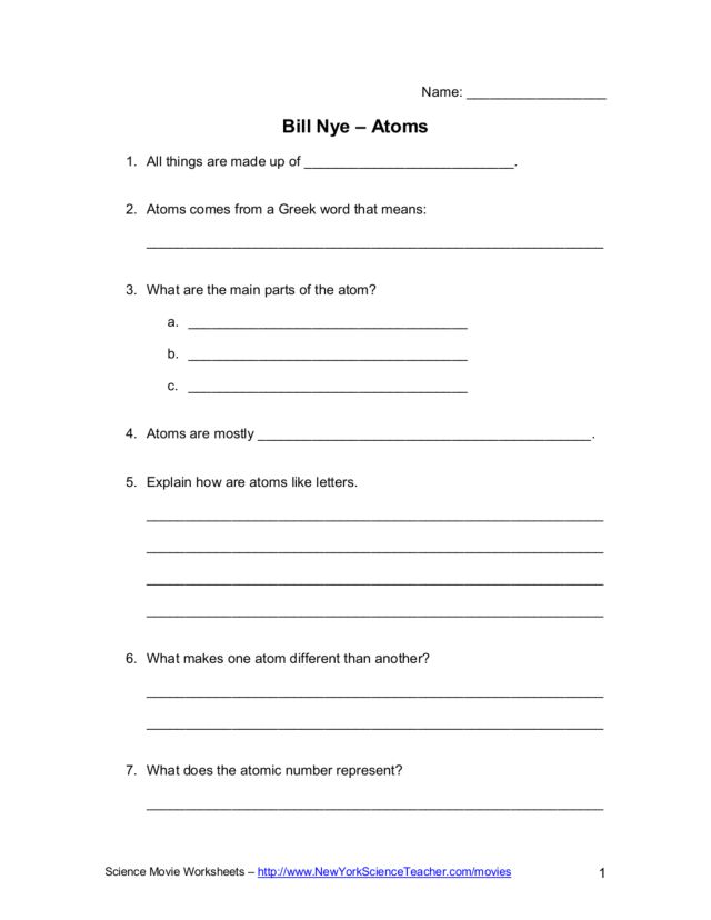 Atoms Bill Nye Worksheets