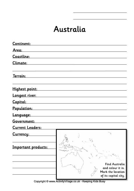 Worksheets About Australia