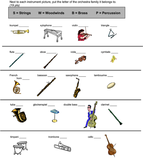 Instrument Family Worksheets