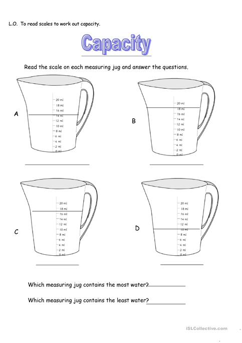 Capacity Measuring Jugs Worksheet | Free Worksheets Samples