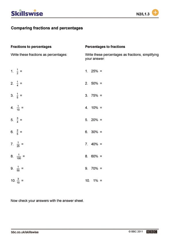 Changing Fraction To Percentage Worksheet The Best Worksheets | Free ...
