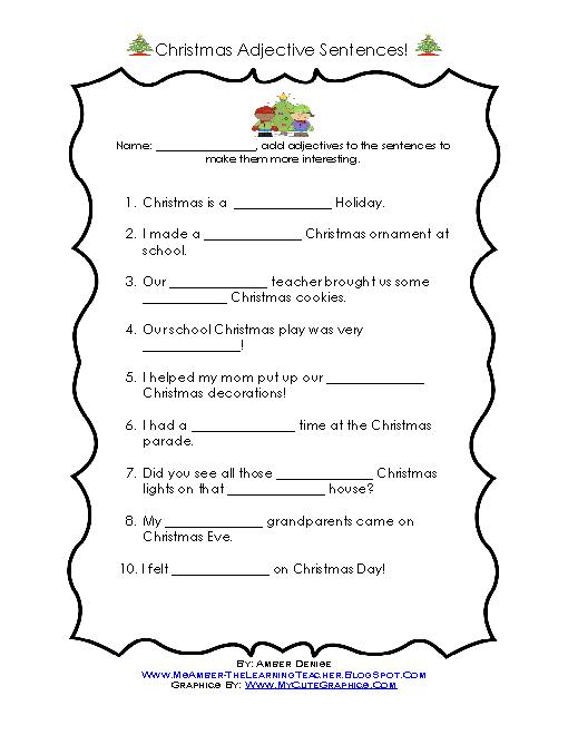 Christmas Adjective Sentences! | Free Worksheets Samples