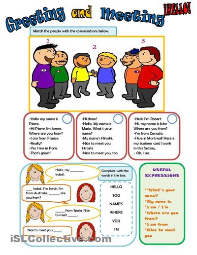 Cosy Esl Worksheets On Greetings With English Worksheet What Are | Free ...