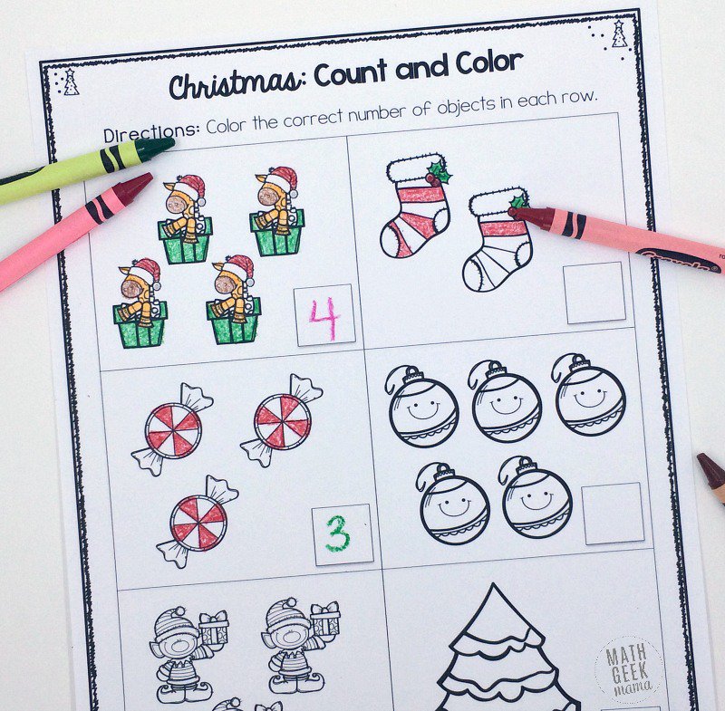 Christmas Counting Worksheets For Kindergarten