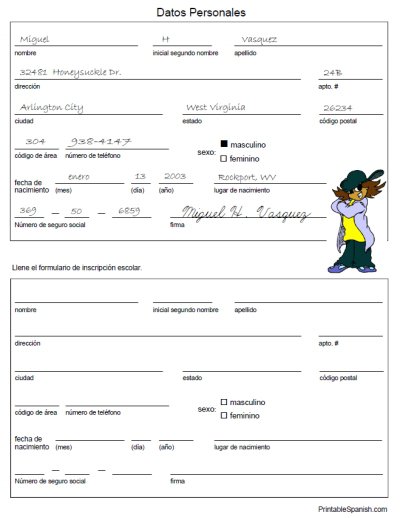 Personal Information Worksheets For Students