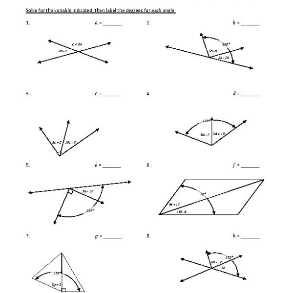Eighth Grade Adjacent Angles Worksheet 10 â One Page Worksheets | Free ...