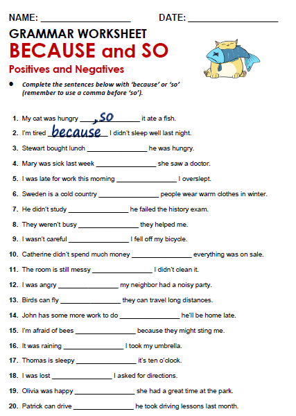 English Worksheet Because | Free Worksheets Samples English Worksheet Because | Free Worksheets Samples