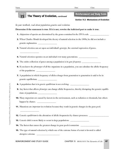 Evolution Worksheet | Free Worksheets Samples