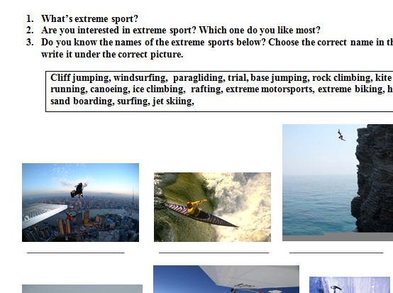 Extreme Sports Worksheets