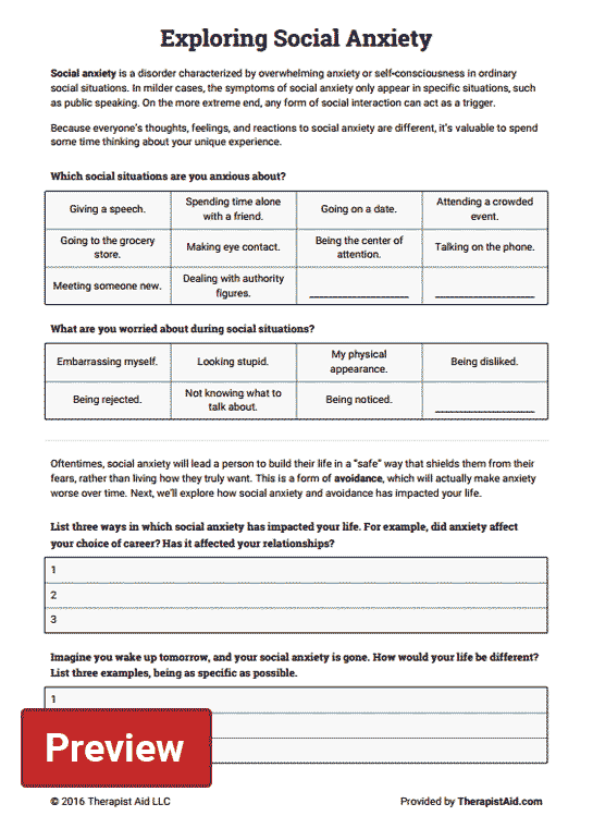 Free Printable Coping Skills Worksheets Exploring Social Anxiety | Free ...