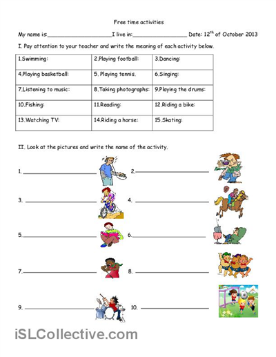 Free Time Activities Worksheet | Free Worksheets Samples