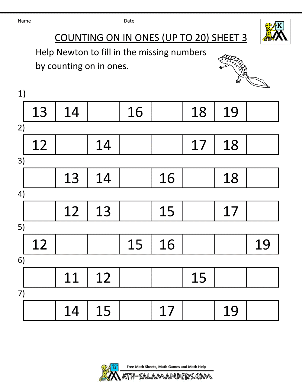 Sequencing Numbers To 20 Worksheets