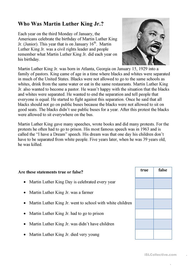 Martin Luther King Jr Worksheets