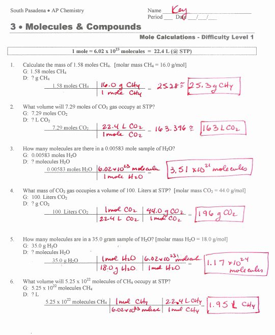 Molar Volume Worksheet With Answers | Free Worksheets Samples