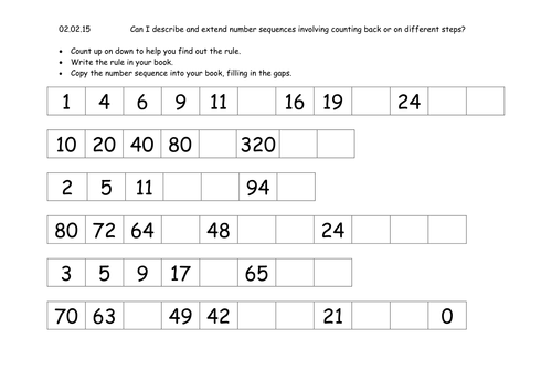 Number Sequence Patterns Worksheets